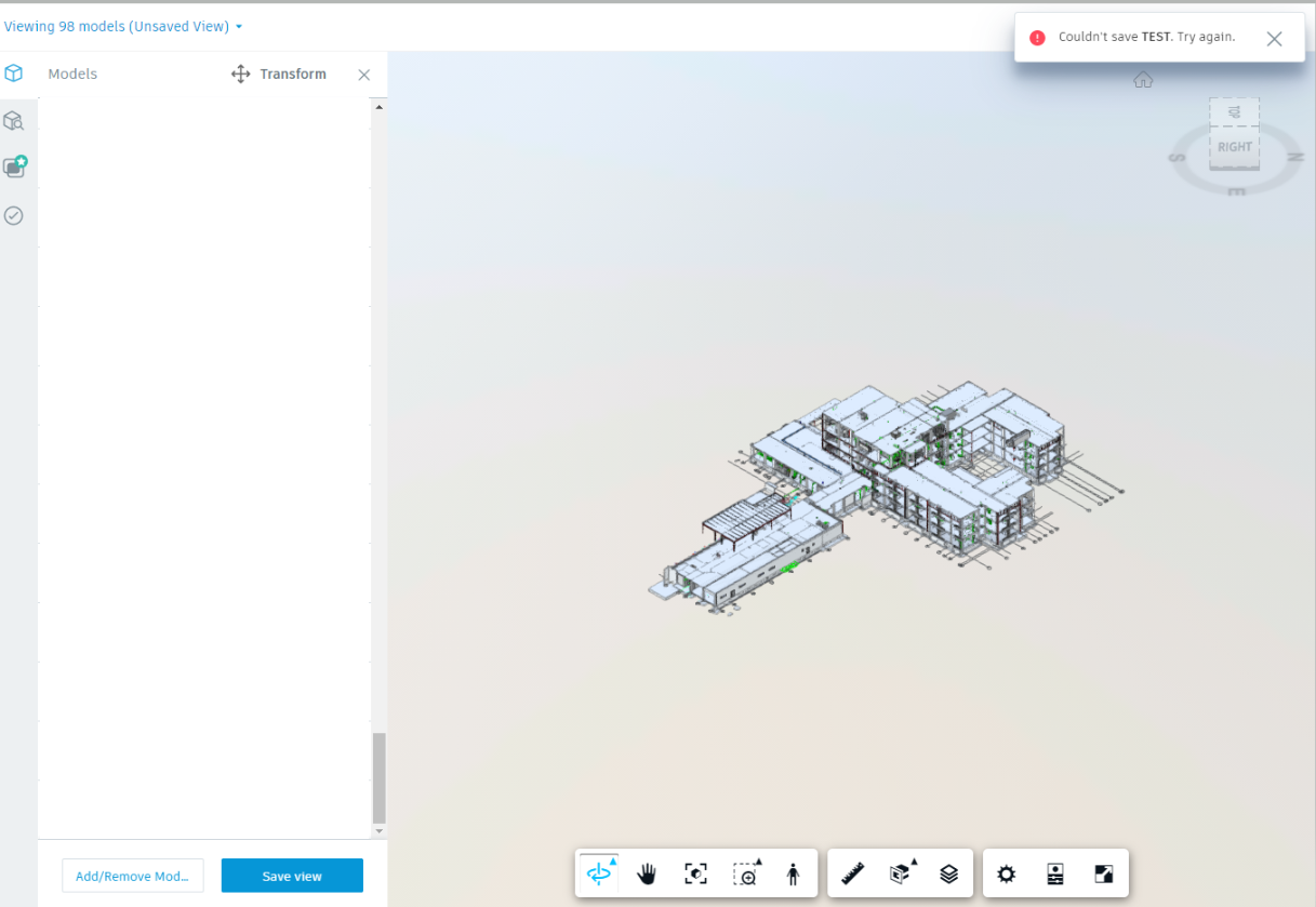 "Couldn't save . Try again." when trying to save the view in BIM 360 Model Coordination