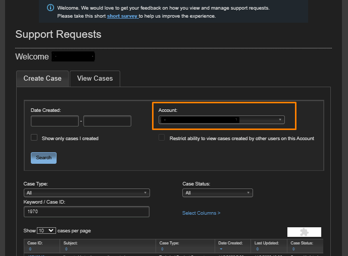Unable to find Support Cases in Autodesk Account Portal