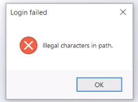 "Login failed Illegal characters in path." when attempting to log into Upchain