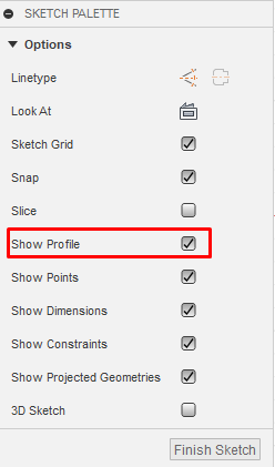 Blue ghost profile in sketch in Autodesk Fusion