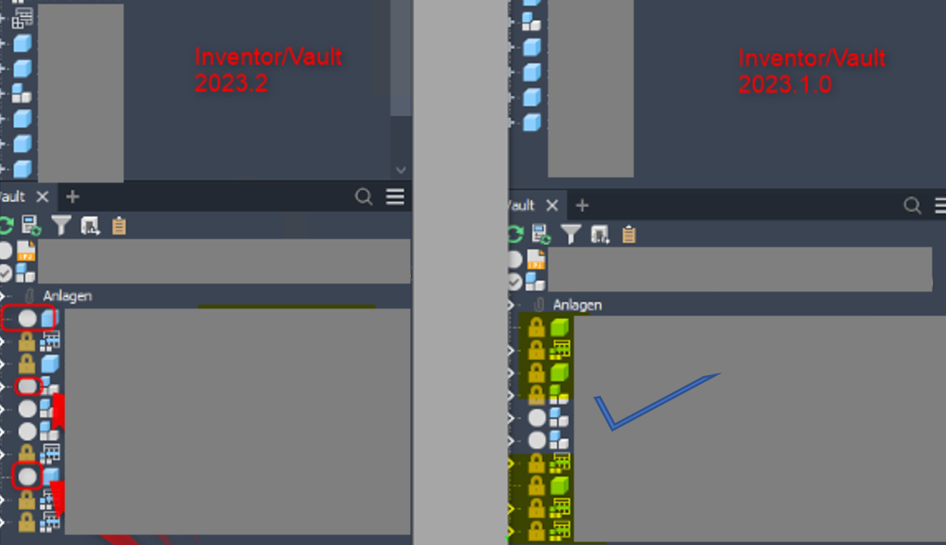 After installing Inventor and Vault 2023.3 Update, the symbols in the Inventor Browser are ...