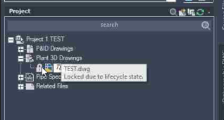 図面をチェックインできず、ロック記号が AutoCAD Plant 3D - Vault プロジェクトに表示される