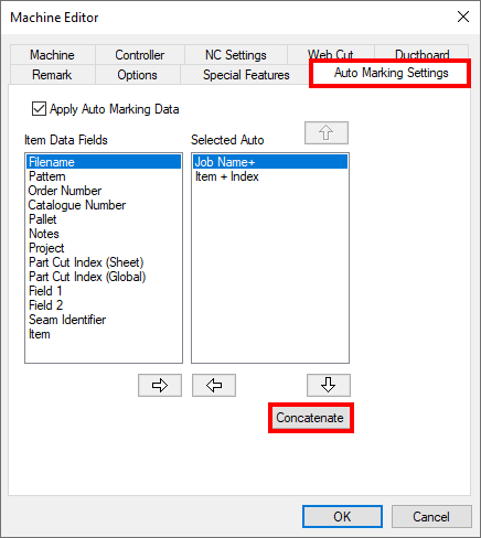 Auto Marking text applied off nested parts or on holes in CAMduct