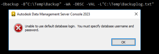 "Unable to use default database login..." in Vault server logs and command line results