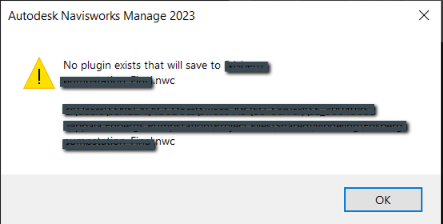 "No plugin exists that will save to" when trying to save an NWD file as an NWC in Navisworks