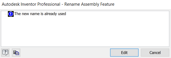 "The new name is already used" when changing names for weld in Inventor