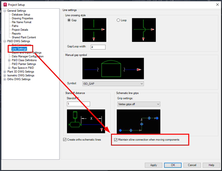 在 AutoCAD Plant 3D 项目中移动时，P&ID 元件仍连接到草图线