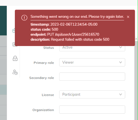 "Something went wrong on our end. Please try again later" when setting inactive status in Upchain
