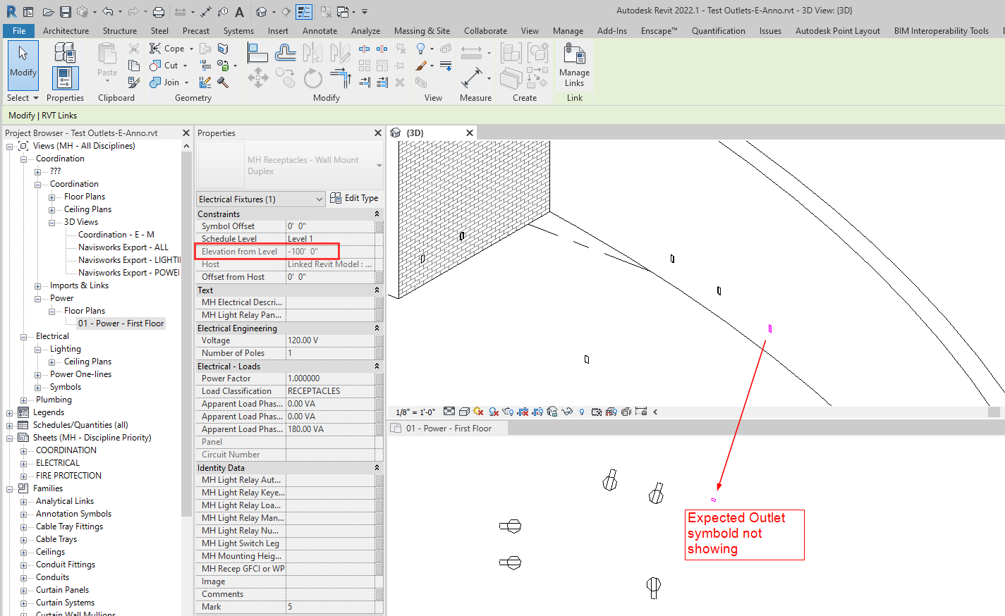 Face based family hosted on curved wall within nested link do not show correctly in Revit