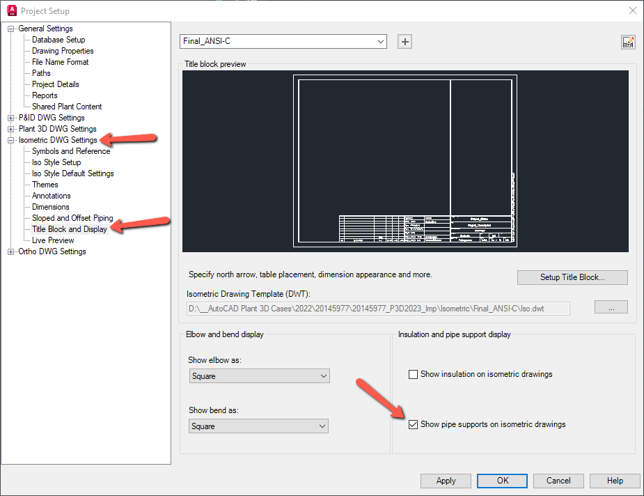 Supports and support dimensions in an AutoCAD Plant 3D isometric ...