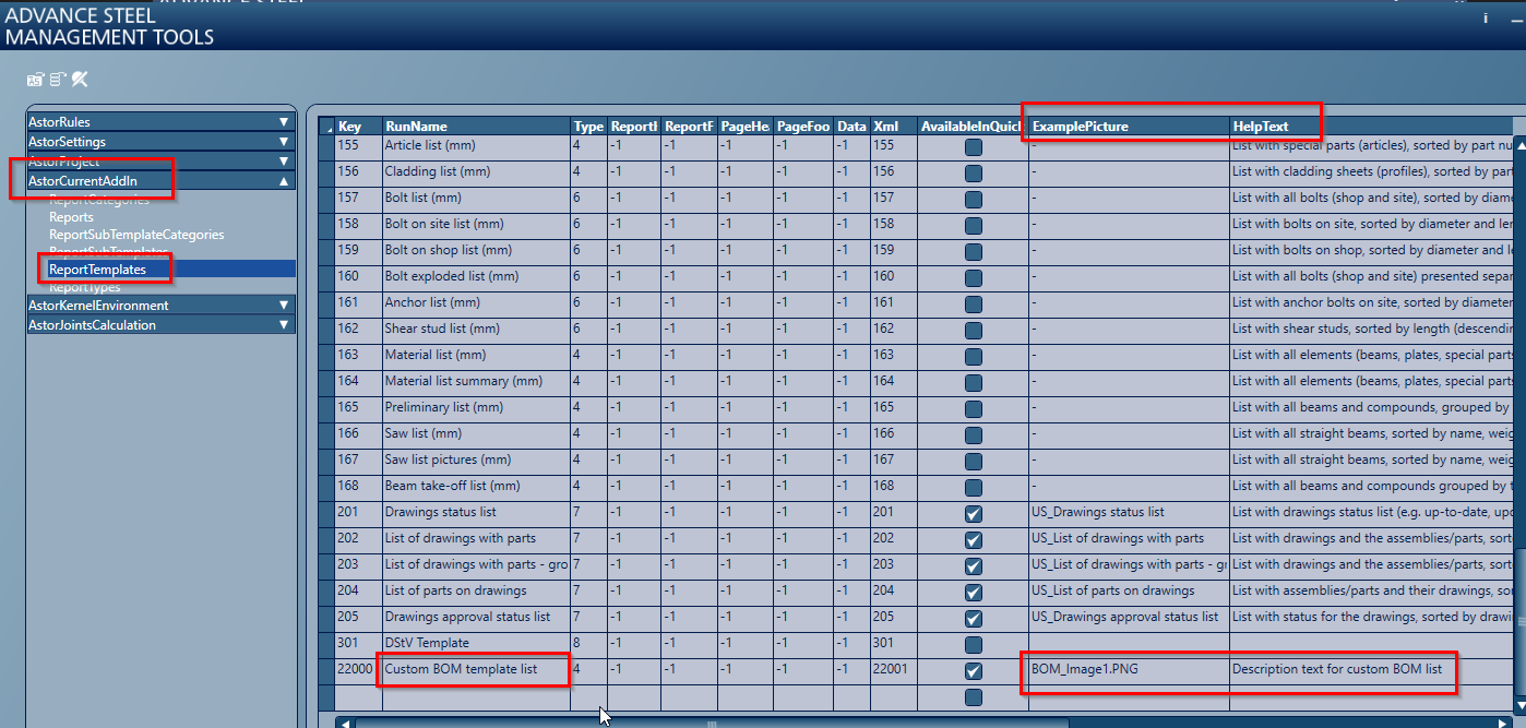 Adding preview image for custom lists in BOM palette in Advance Steel
