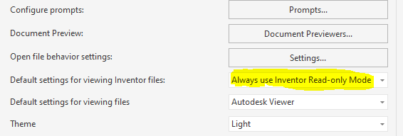 "View in windows" the dwg files open Inventor read only from Vault Client