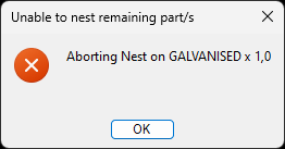 "Aborting nest on Material" when nesting Taper items in CAMduct