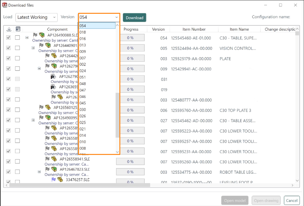 “下载”窗口在上链中显示混乱的版本序列