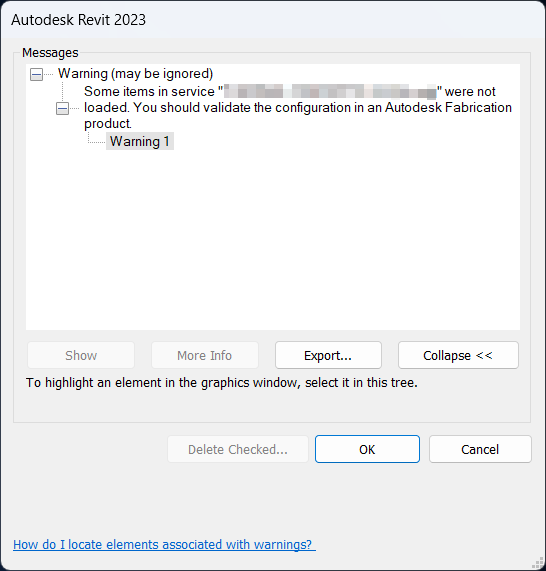 "Some items in service were not loaded" when loading a Fabrication ...
