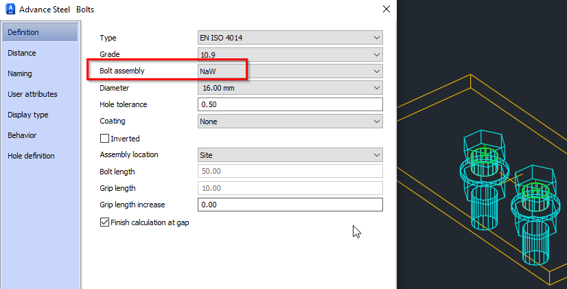 Default bolt assembly set in Management Tools not used in the model in ...