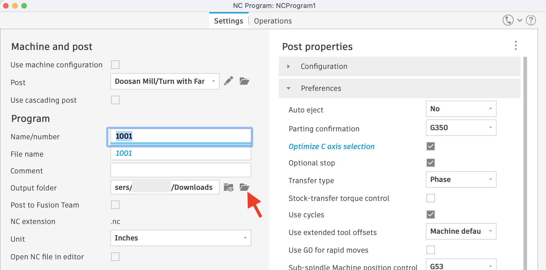 "The output folder for the selected NC program could not be created" when posting from Fusion.