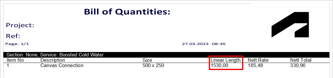 How to show the linear length of a Canvas connection on Fabrication reports