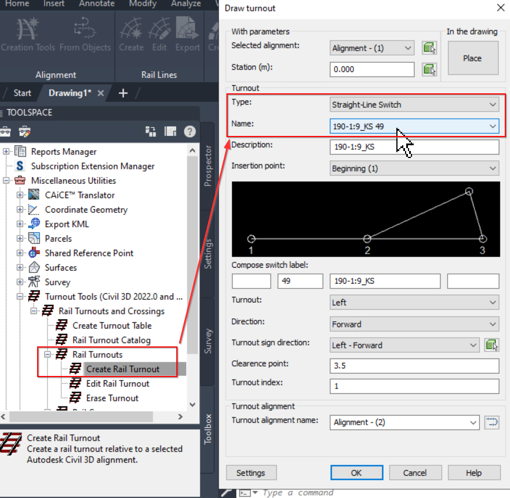 A custom turnout is not listed in the turnout catalog and cannot be ...