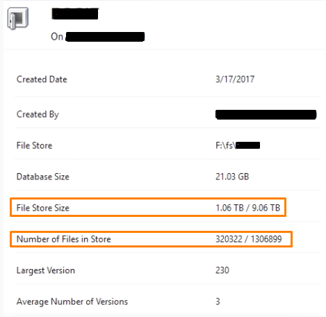 Vault server shows fraction File Store Size and Number of Files in File ...