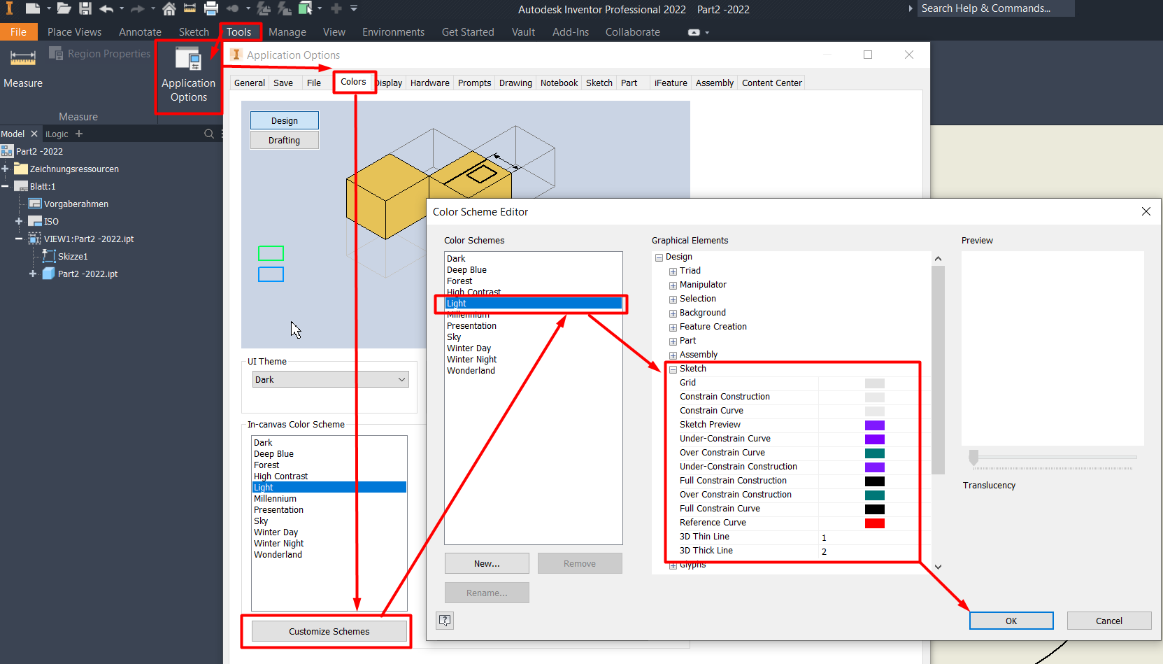 Dimension and geometry lines color in the sketch does not respect the ...