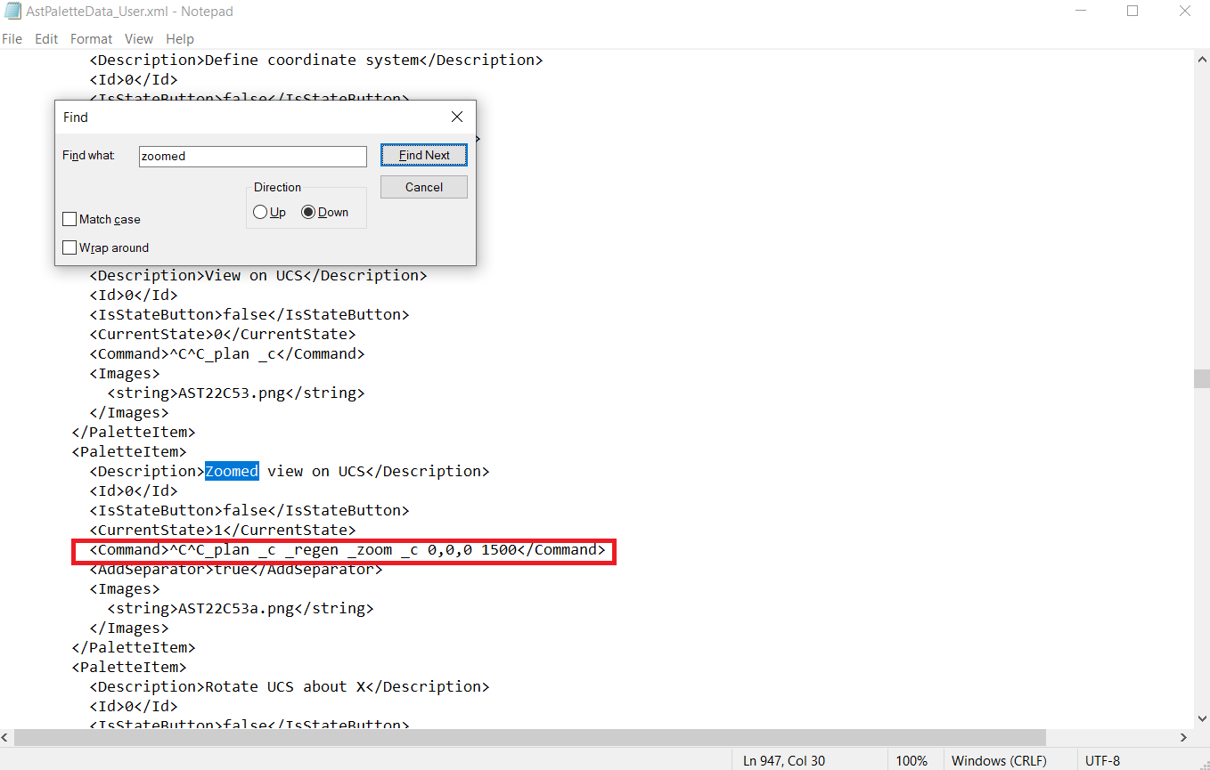 Advance Steel freezes or crashes when use Zoomed view on UCS option while in shaded mode
