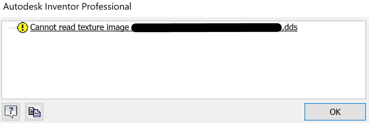 "Cannot read texture image" when opening files in Inventor