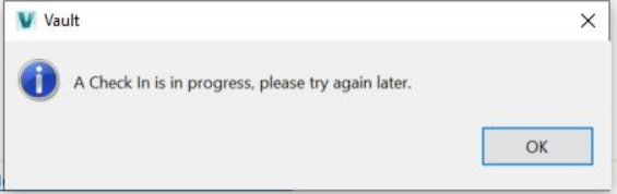 Check in to Vault in Outlook fails with the message 'A Check In is in ...