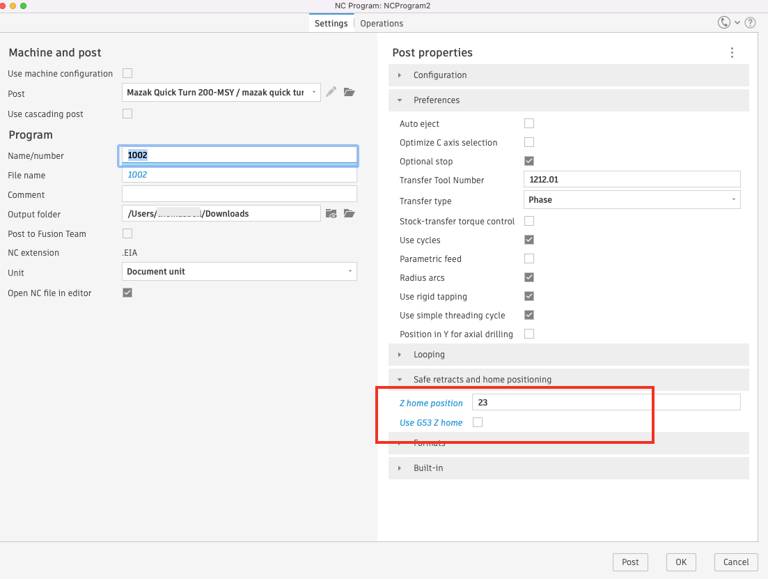 How to modify the tool change location in a Fusion Post Processor