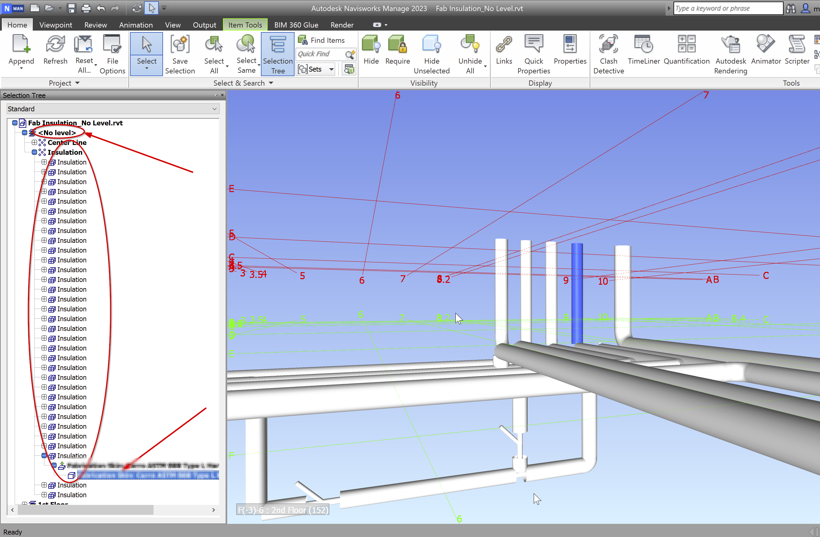 Pipe insulation from Revit not assigned to the correct reference level in Navisworks