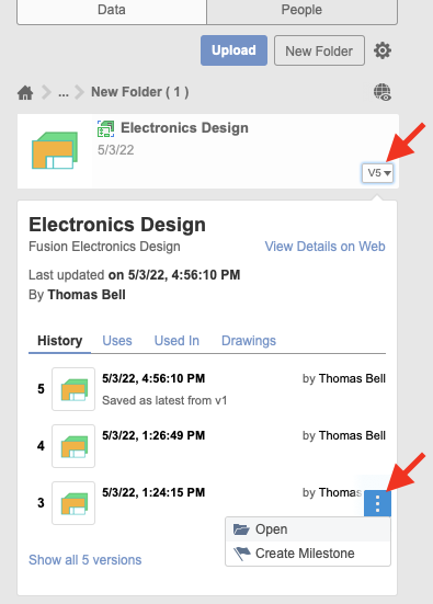 How to revert to a previous version of a Fusion 360 Electronics Design