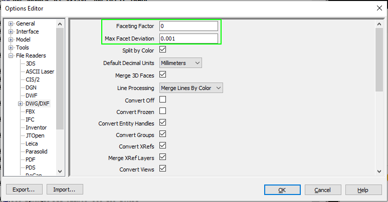 Sections of the pipe model appear faceted when drawing is opened in Navisworks