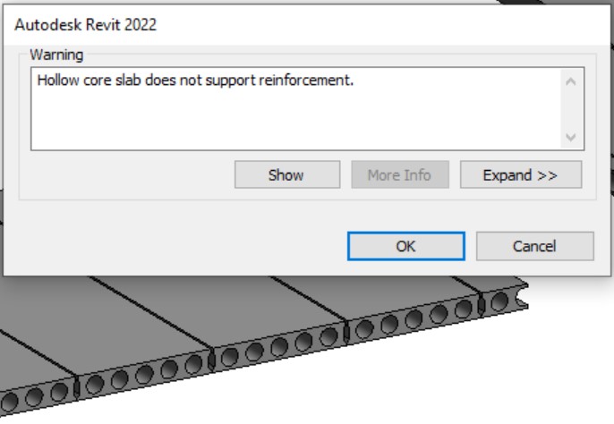 "Hollow core slab does not support reinforcement" warning appears in Revit