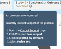 "Fusion encountered a problem" or "failed to complete the outcome generation" or "An unknown ...