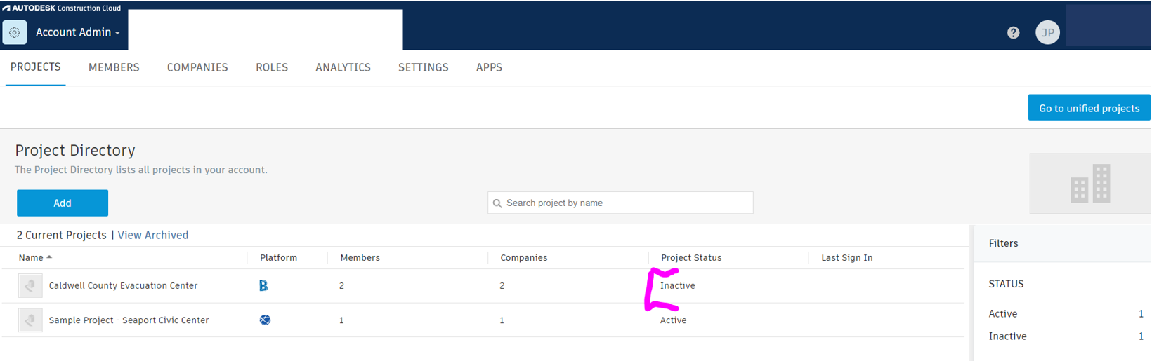 Newly Created Project Shows As Inactivepending In Bim 360 Or Acc 