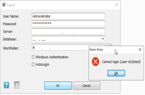 "Error: Cannot login (user-id,ticked)!" when trying to log into a Vault 2022 server with the ...