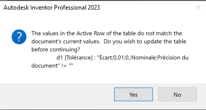 "The values in the Active Row of the table do not match the document's current values" warning ...