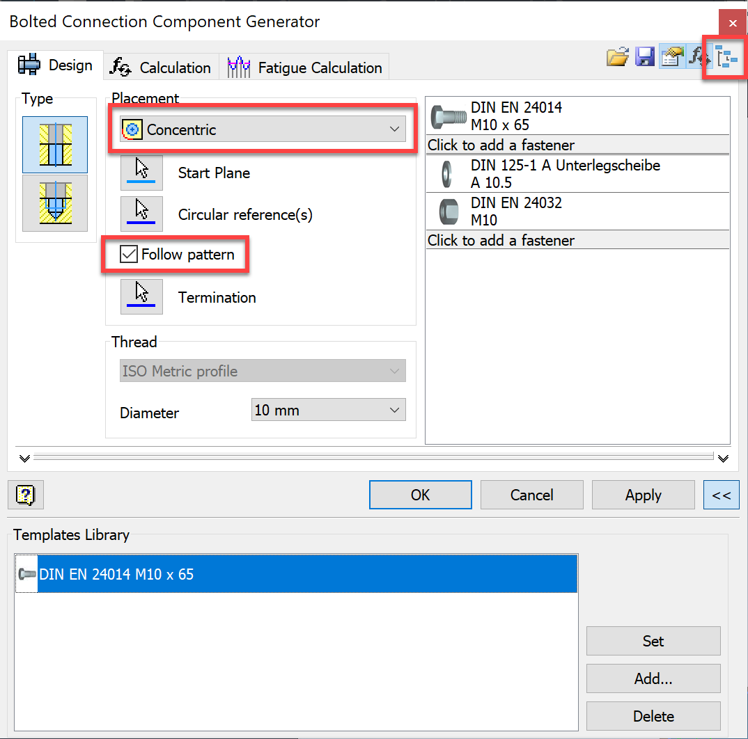 Bolted Connection leads to double amount of components when using Concentric and Follow pattern ...