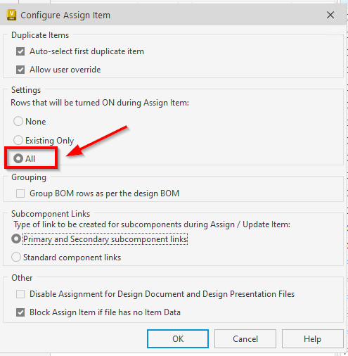 BOM rows not activated during Vault Item creation