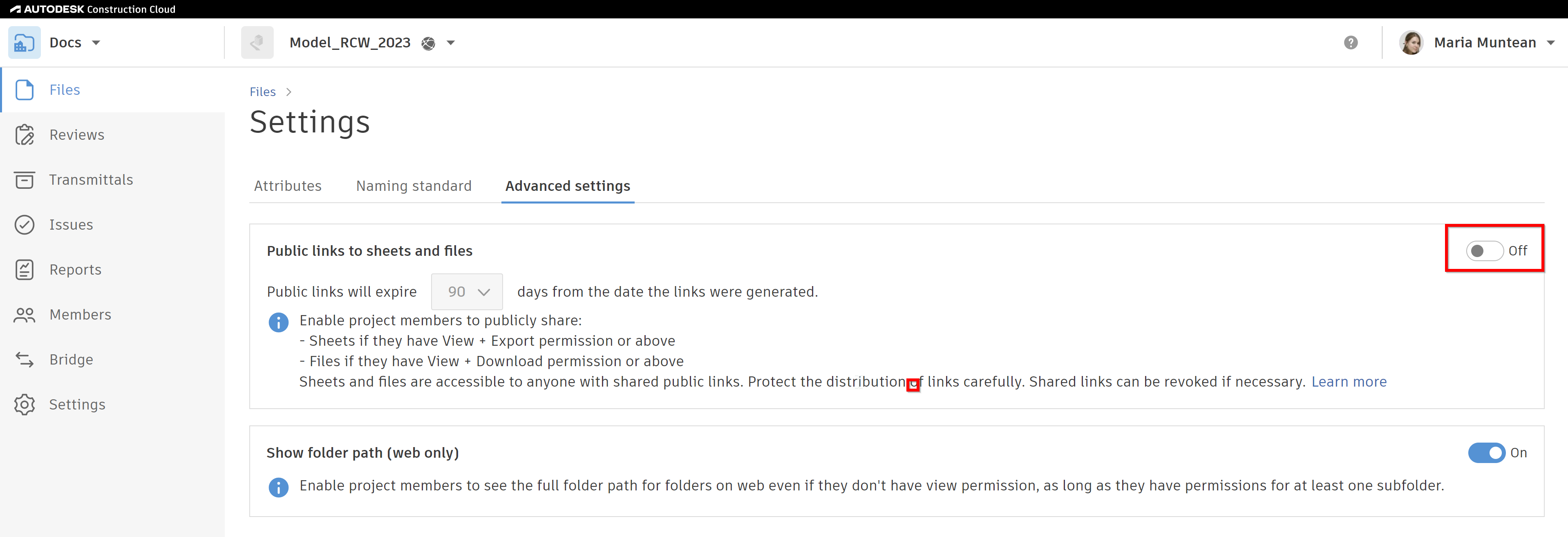 How to create a publicly shared link in ACC?