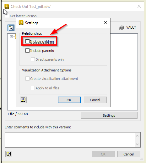 Attachments are checked out when checking out the parent file from Vault in Inventor