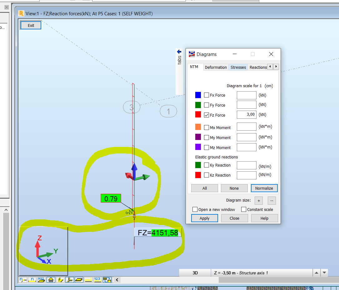 Robot Structural Analysis の内部柱の Fz 力の値が垂直反力の値と異なる