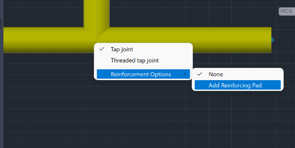 Is it possible to add reinforcement pads in an AutoCAD Plant 3D spec branch table?