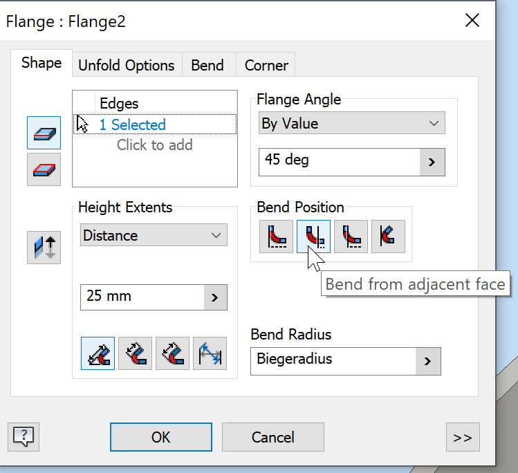 'Flange creation failed' when trying to add a flange to a contour roll in Inventor