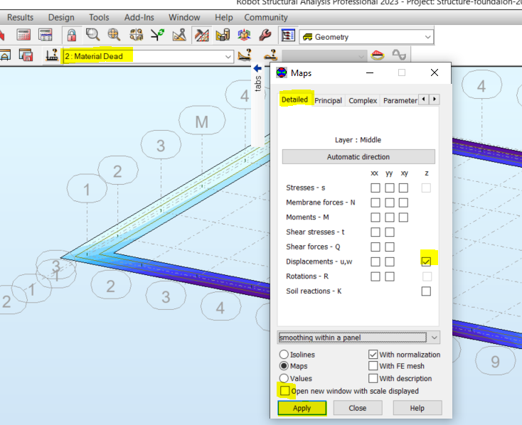 如何在Robot Structural Analysis中验证弹性基础支撑的混凝土板的变形