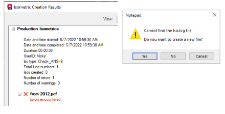 "Errors encountered" when creating isometric drawings in AutoCAD Plant 3D