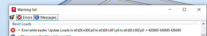 "Error while transfer, Update loads" while model, previously exported to Robot Structural ...