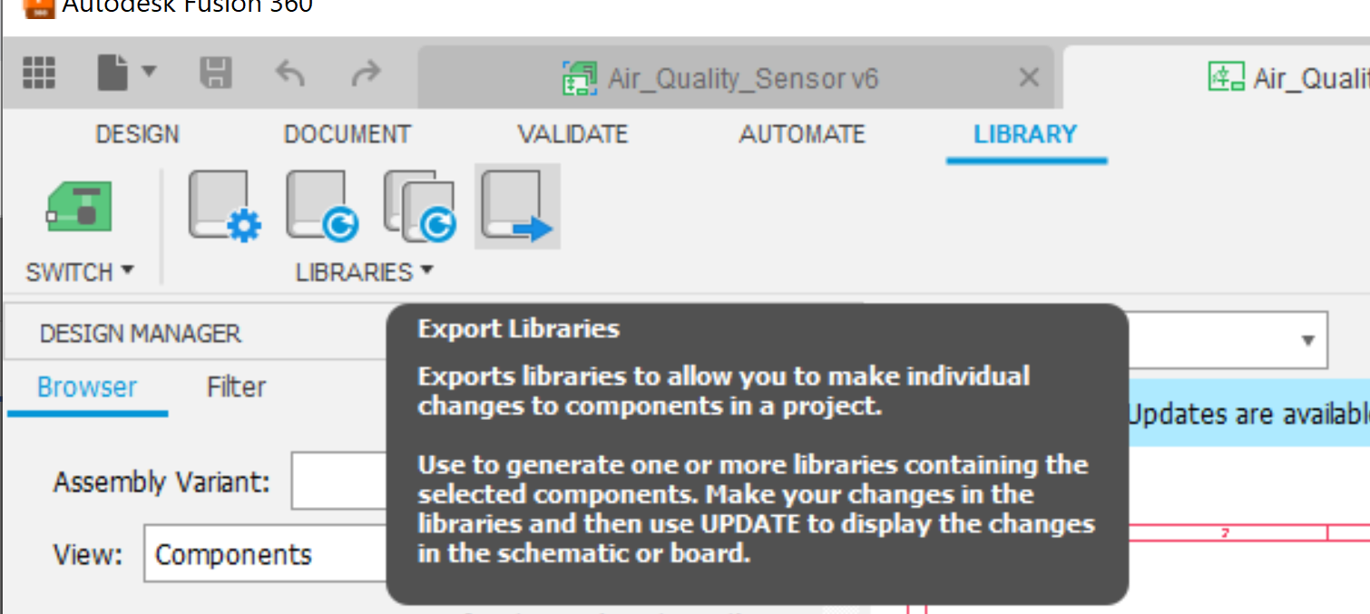 How to export the components used in an electronics design as a library in Fusion