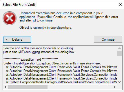 "Unhandled Exception has occurred in a component in your application. Object is currently in use ...