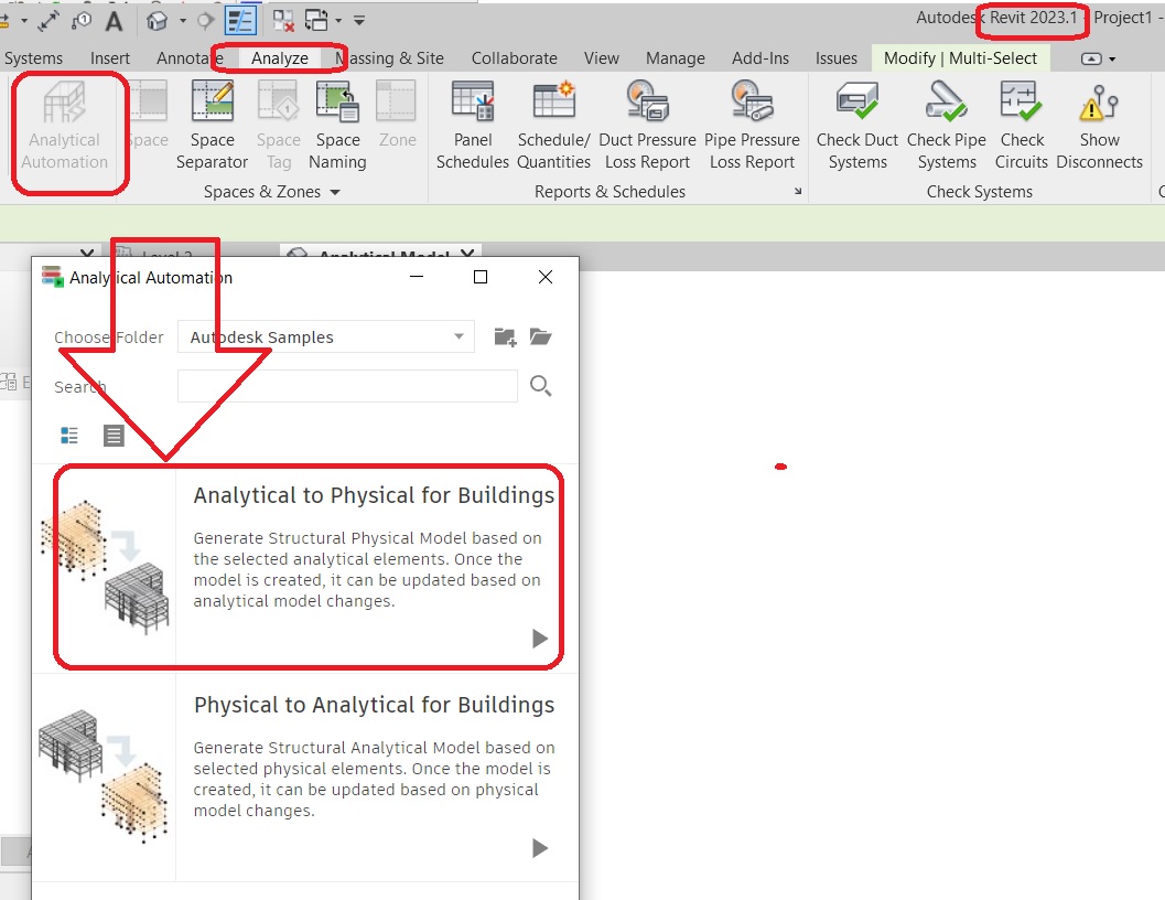 Only the analytical model is visible when importing a model from Robot into Revit